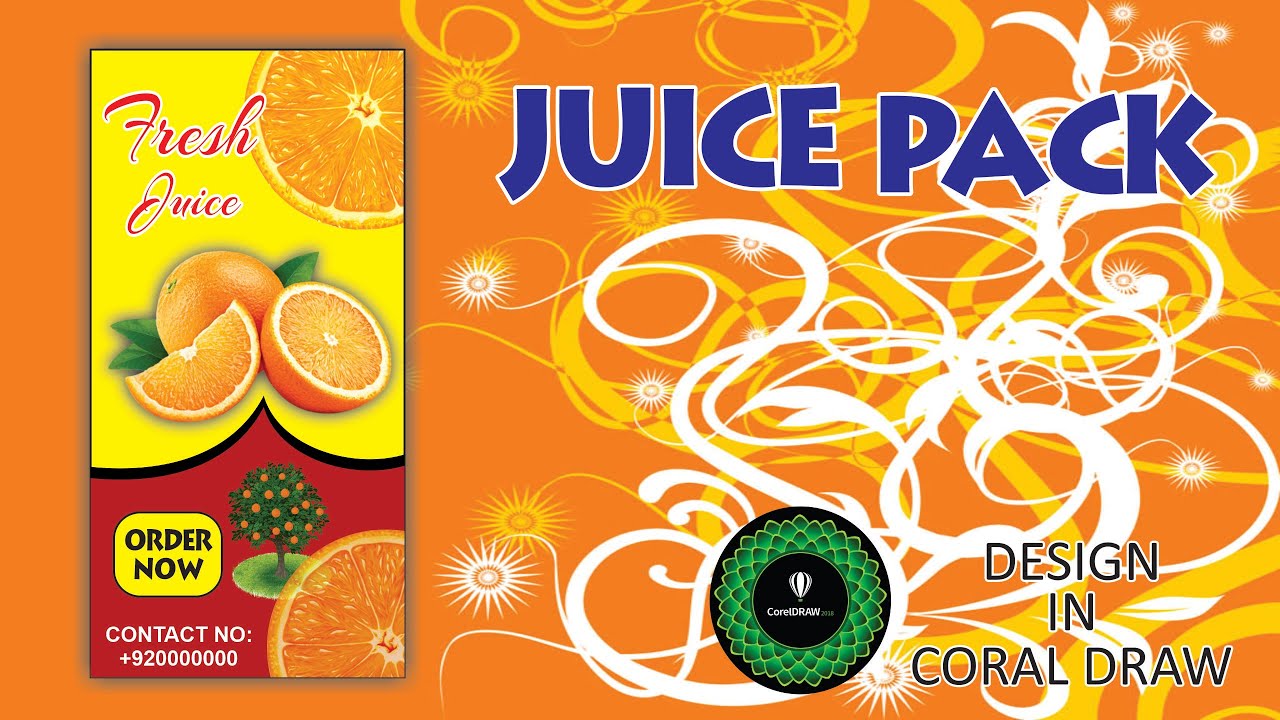 Juice Packaging Design in Corel draw how to make juice pack | कोरल ...