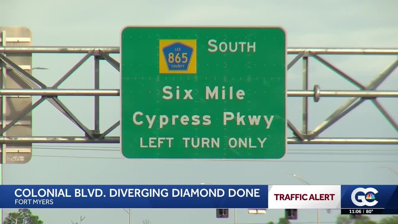 Work officially done on Diverging Diamond at Colonial Boulevard - YouTube