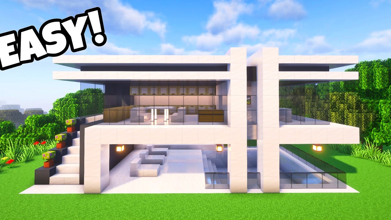 Minecraft: How to make Easy Modern House with Pool - YouTube