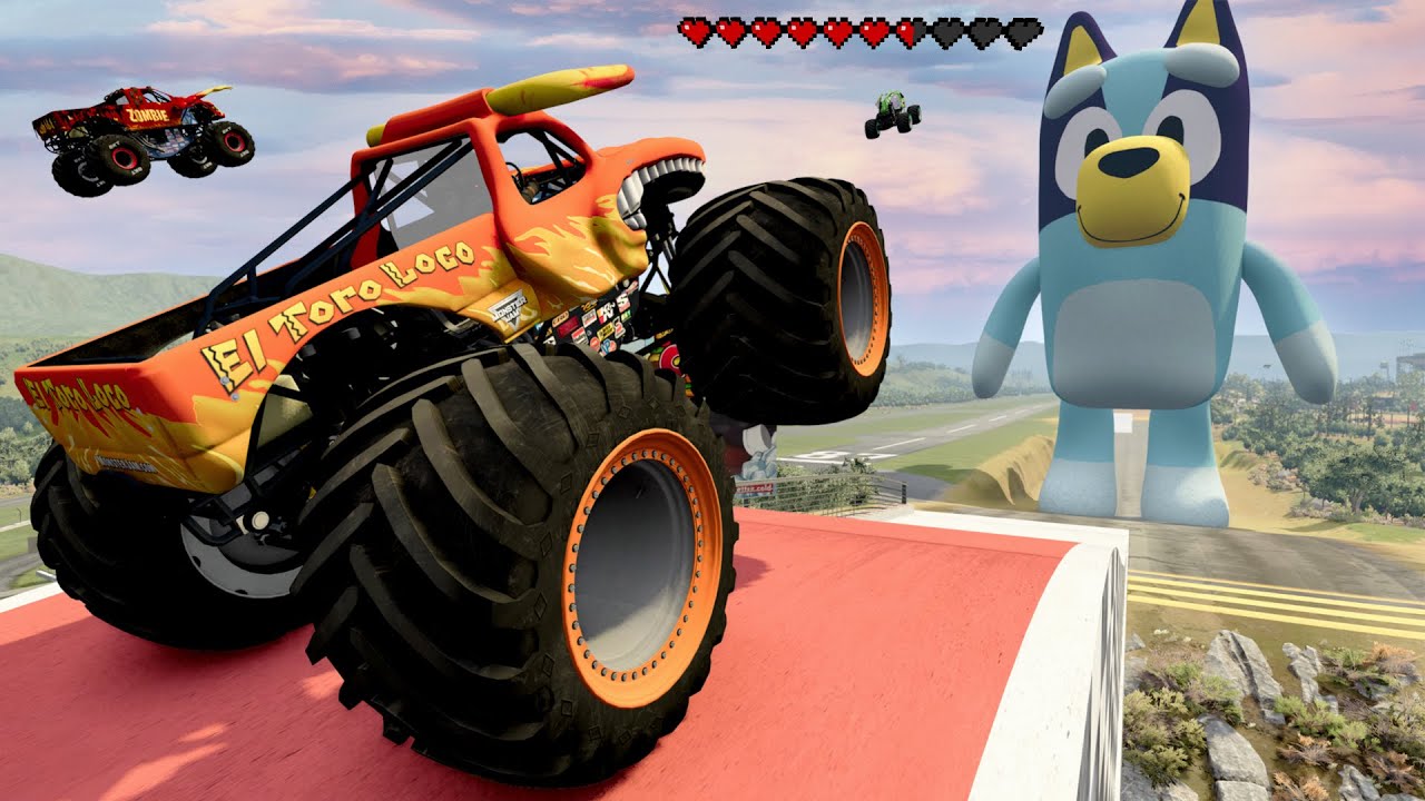 Monster Truck & Bluey Crash Battle | BeamNG Drive - Griff's Garage ...
