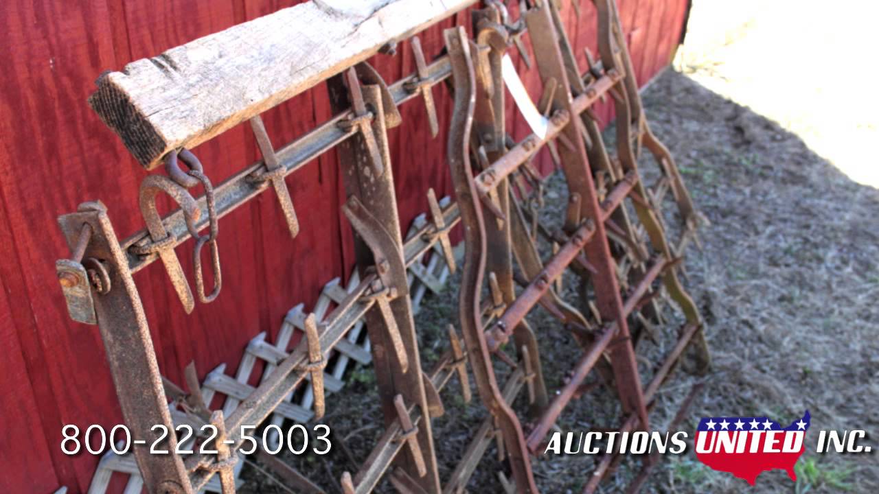 Patterson Estate- Lot 31- Antique Spike Tooth Drag Harrow - YouTube