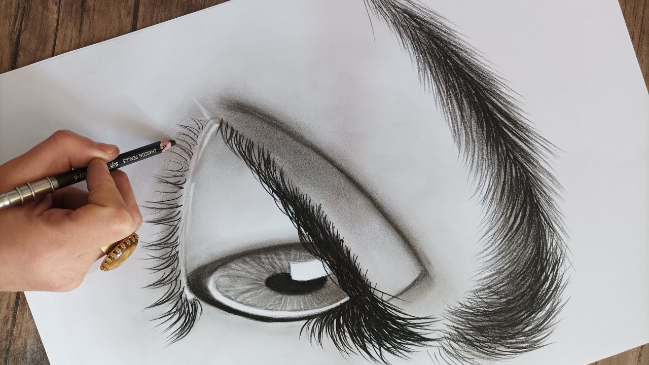 how to draw realistic eyes _ side eye drawing using charcoal _ easy way ...