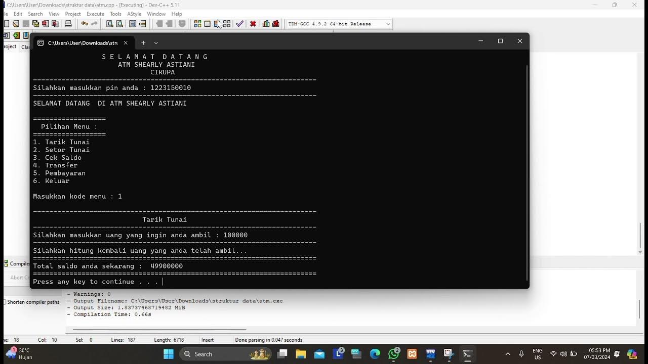 PROJECT UAS - STRUKTUR DATA DAN PEMROGRAMAN || PROGRAM ATM - YouTube