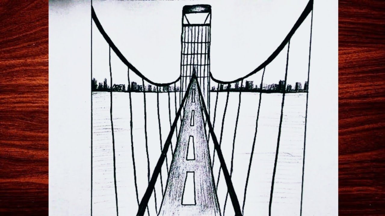 How to draw a landscape with a bridge / Pencil drawing tutorials for ...
