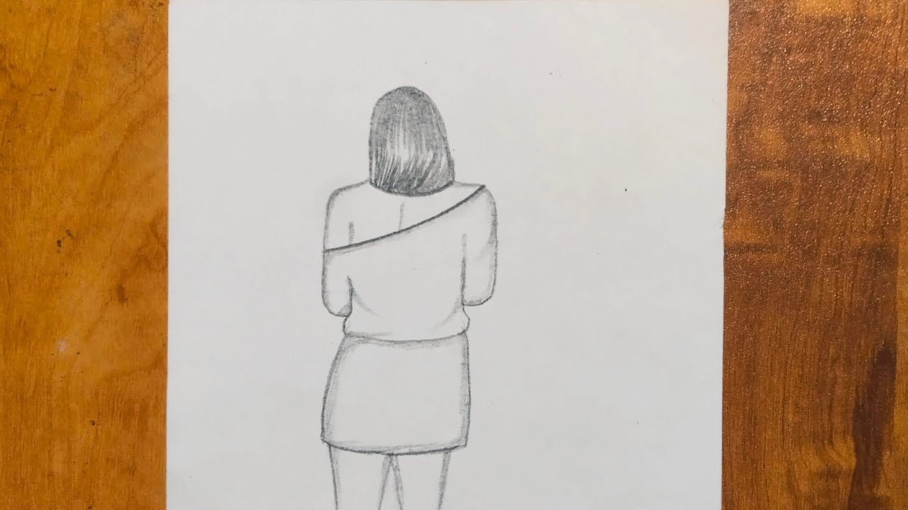 girl back side drawing ll girl drawing ll girl beautiful dress drawing ...