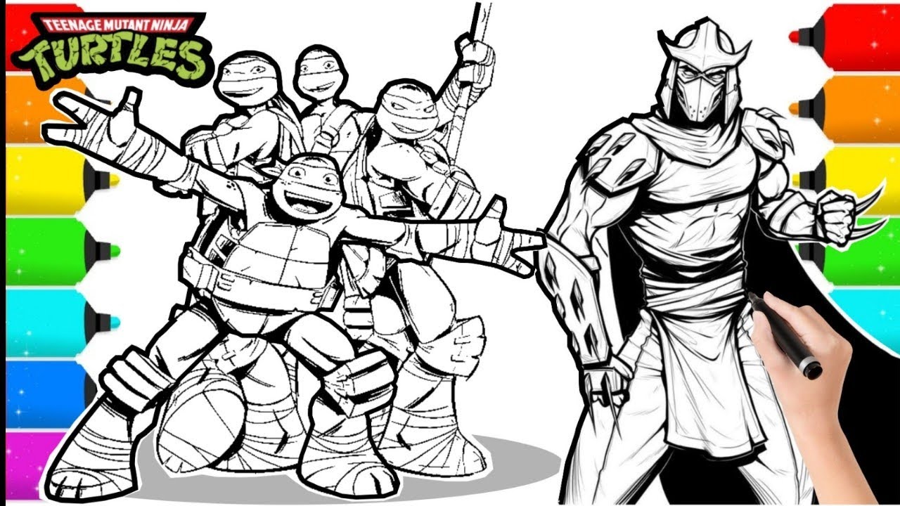 TMNT fight vs Shredder coloring pages drawing and painting | super ...