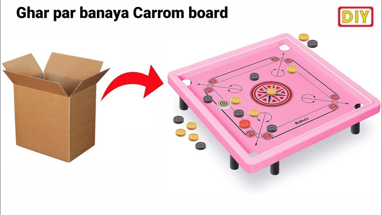 How to make Carrom board at home Carrom board making with cardboard ...