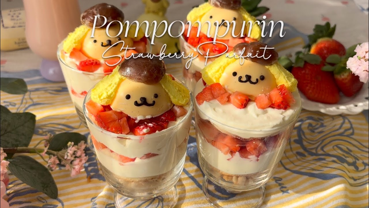 Pompompurin Strawberry Parfait Recipe - YouTube