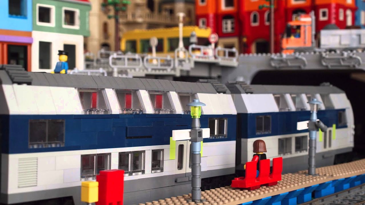Lego train system and city port - YouTube