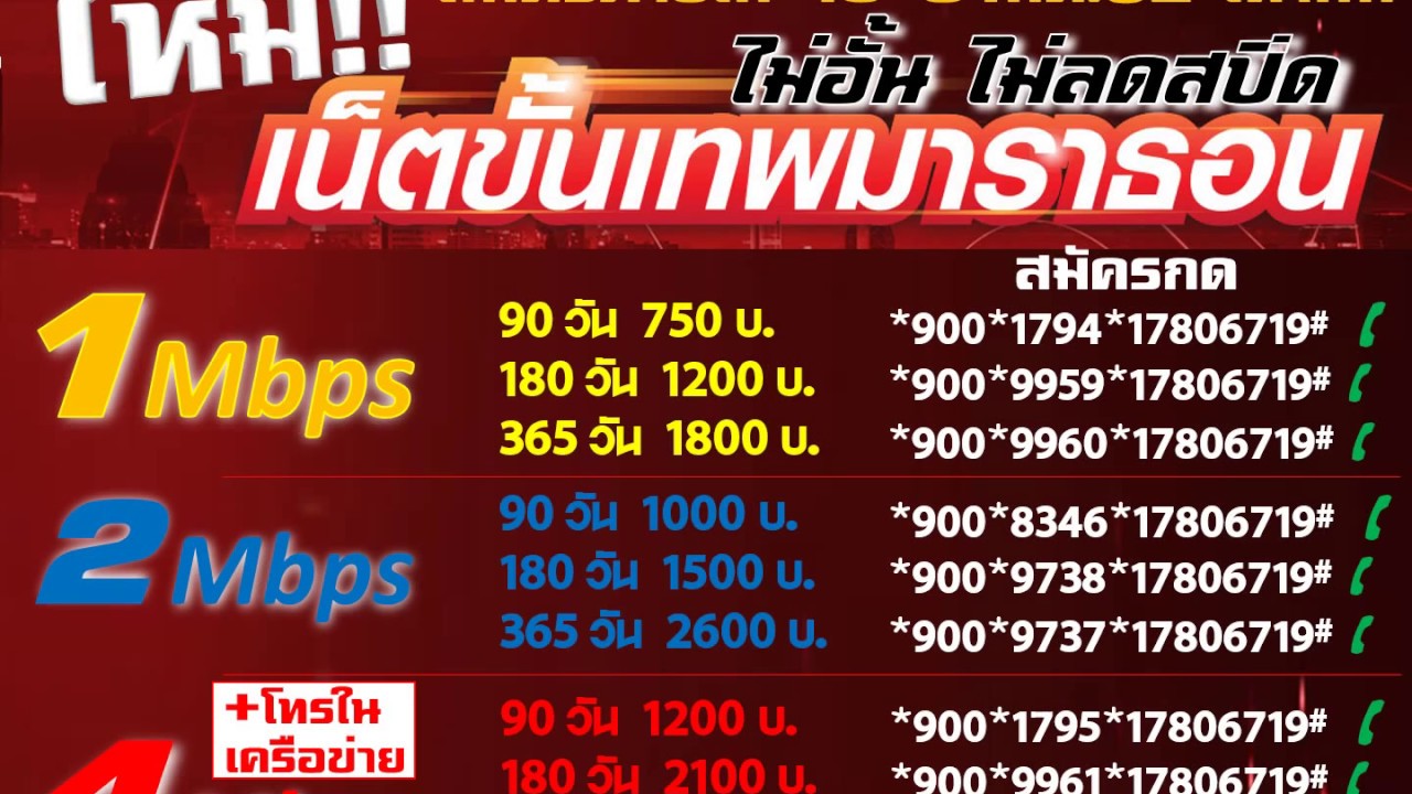 โปรเน็ตทรู แพ็กเกจขั้นเทพมาราธอน 1,2,4Mbps 3,6,12เดือน กลับมาใหม่อีกครั้ง ถึง 30 มิย. #termtrue ...