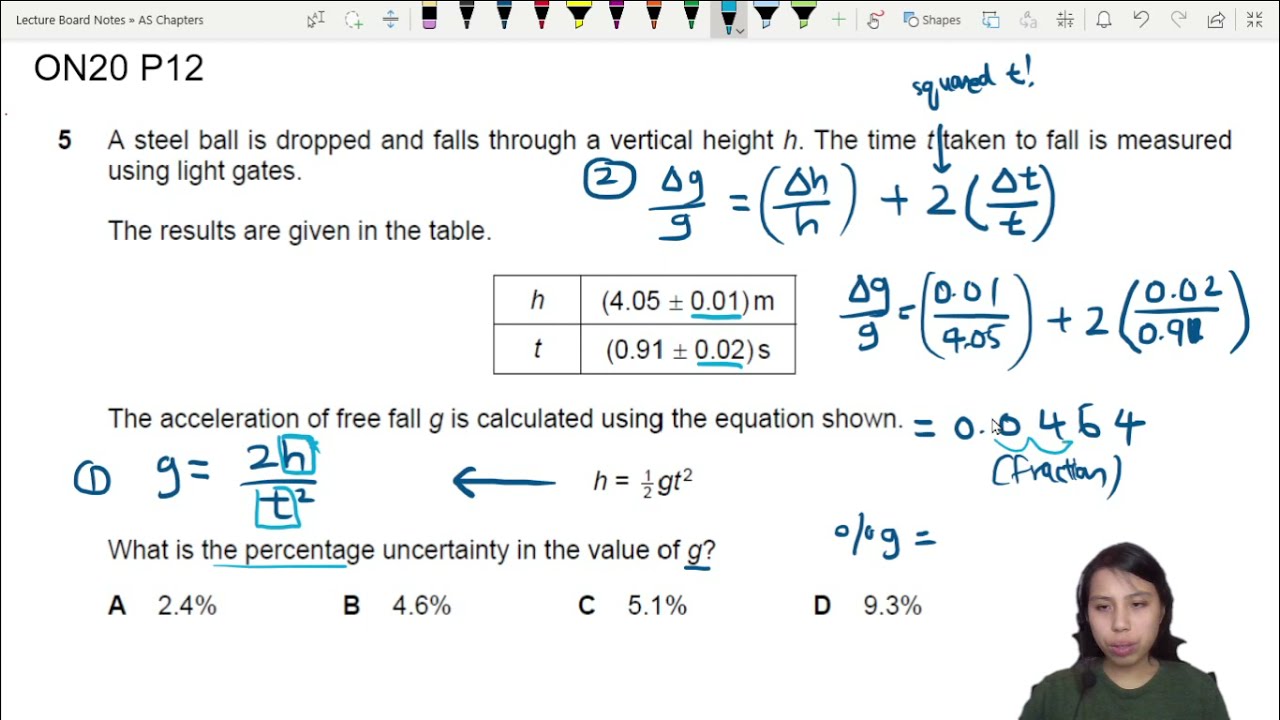 ON20 P12 Q5 Percentage Uncertainty Oct Nov 2020 Cambridge A Level