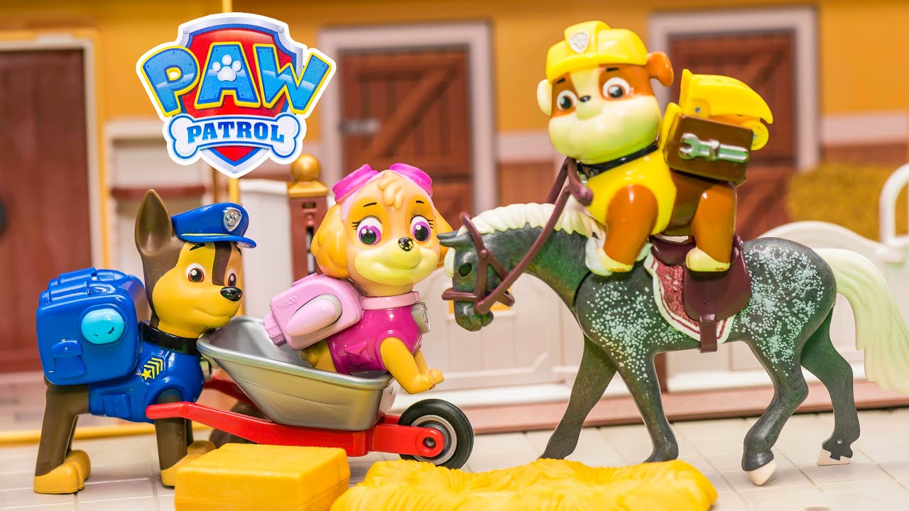 Paw Patrol has a day Riding Horses on the Farm a Funny Toy Parody - YouTube