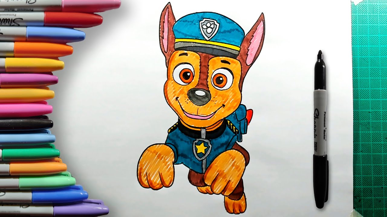 How to Color Chase from Paw Patrol Step by Step Easy Coloring pages for ...