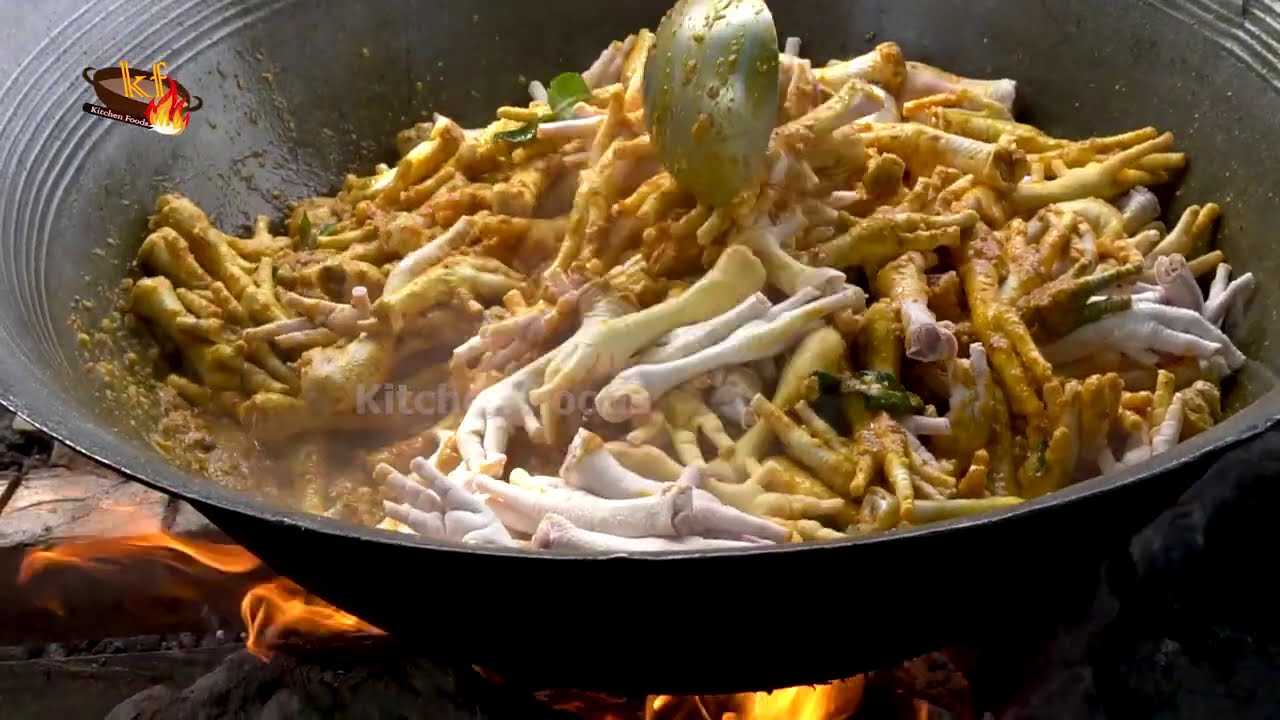 Cooking Fried Curry Sour Chicken Feet Recipe in Village - Donation Food ...