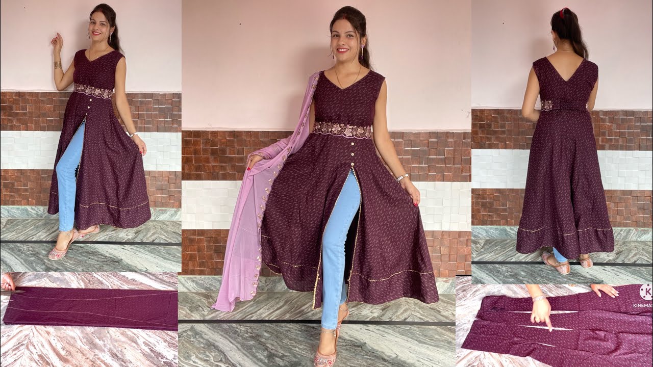 Without Joint Anarkali Suit With Belt / Beautiful Kali's Suit Cutting ...