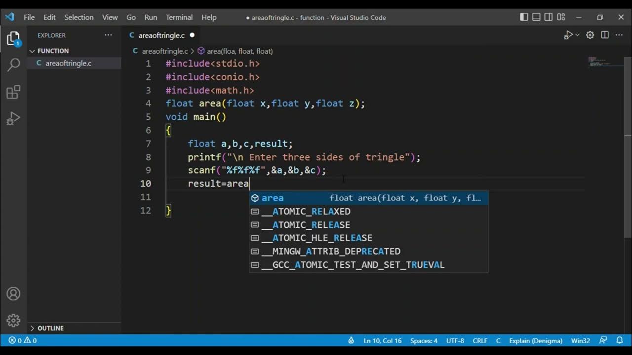 area of triangle using function in c part 2 || function se area of tringle kaisa calculate kare ...