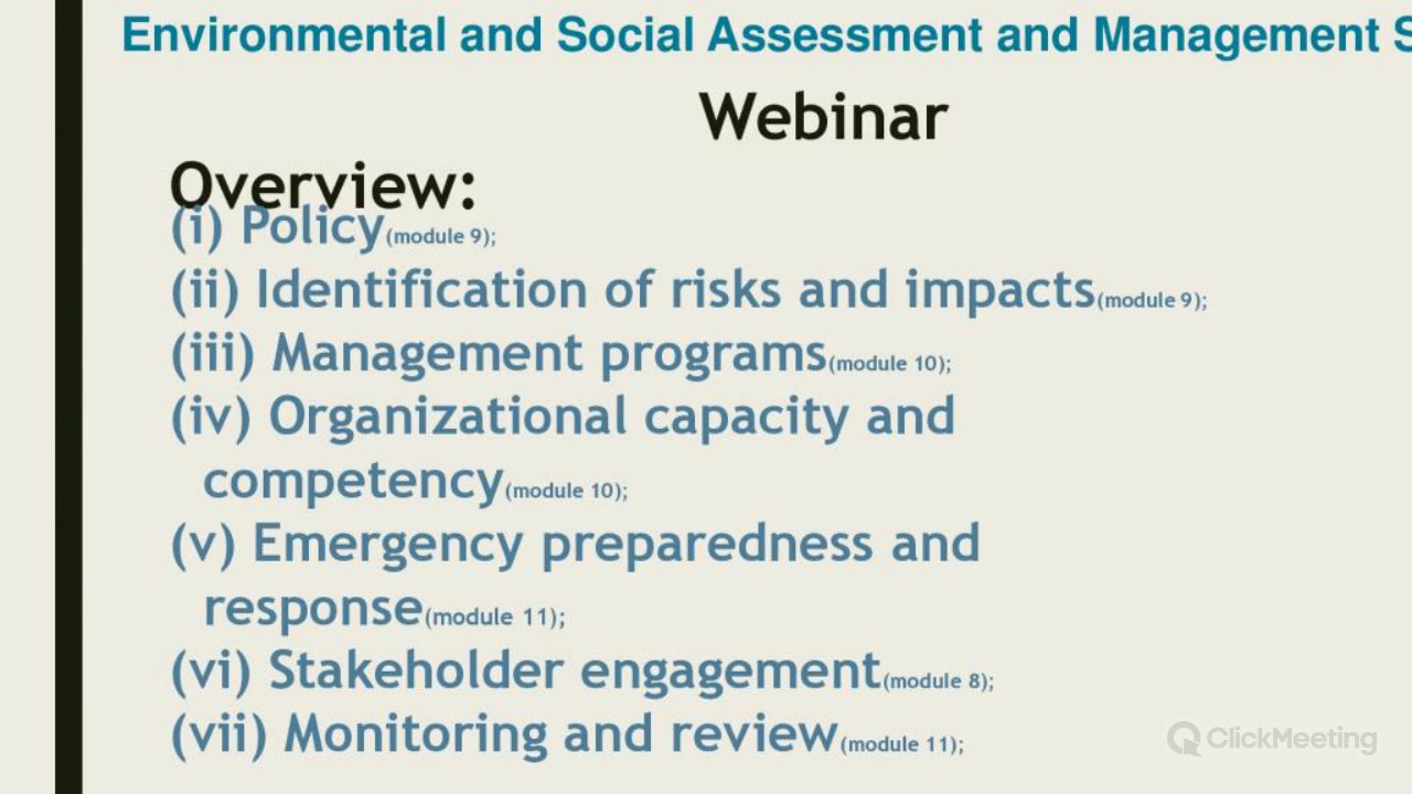 Environmental and Social Assessment and Management System Module 9 ...