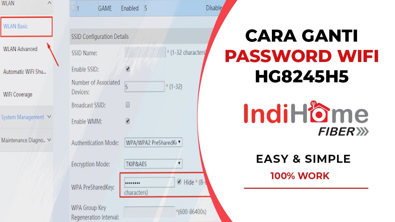 Cara Mengganti Password WIFI Indihome HUAWEI HG8245H5 - YouTube