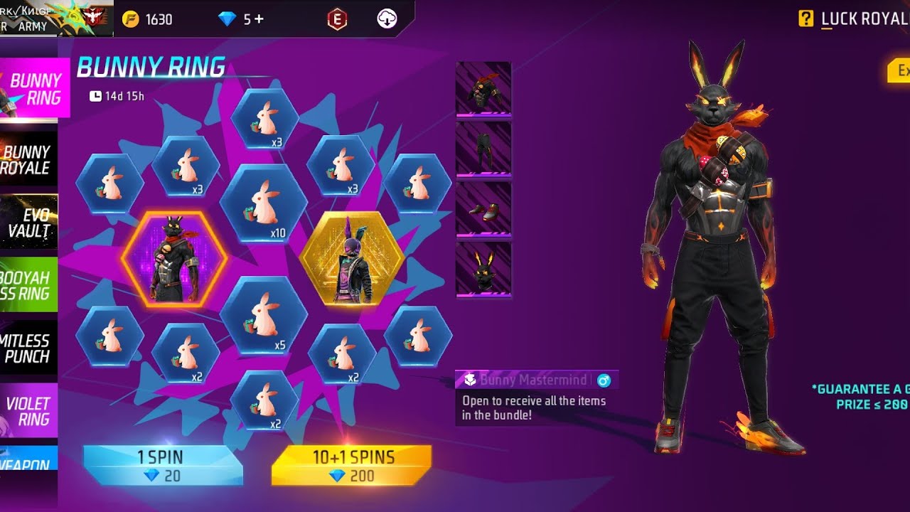 NEW BUNNY RING EVENT FREE FIRE | BUNNY MASTERMIND BUNDLE SPIN | FREE FIRE NEW EVENT - YouTube
