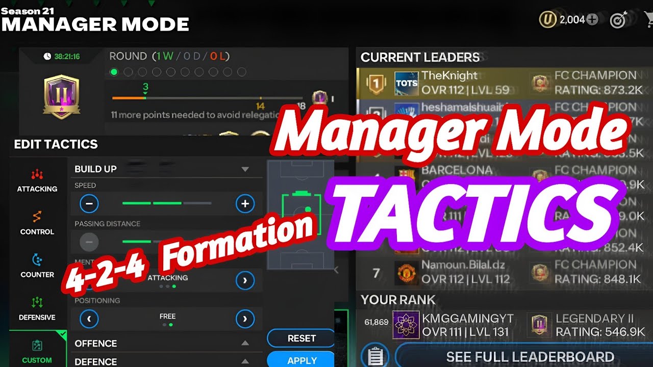 FC Mobile Best Manager Mode Tactics 💯 working 424 formation | Manager ...