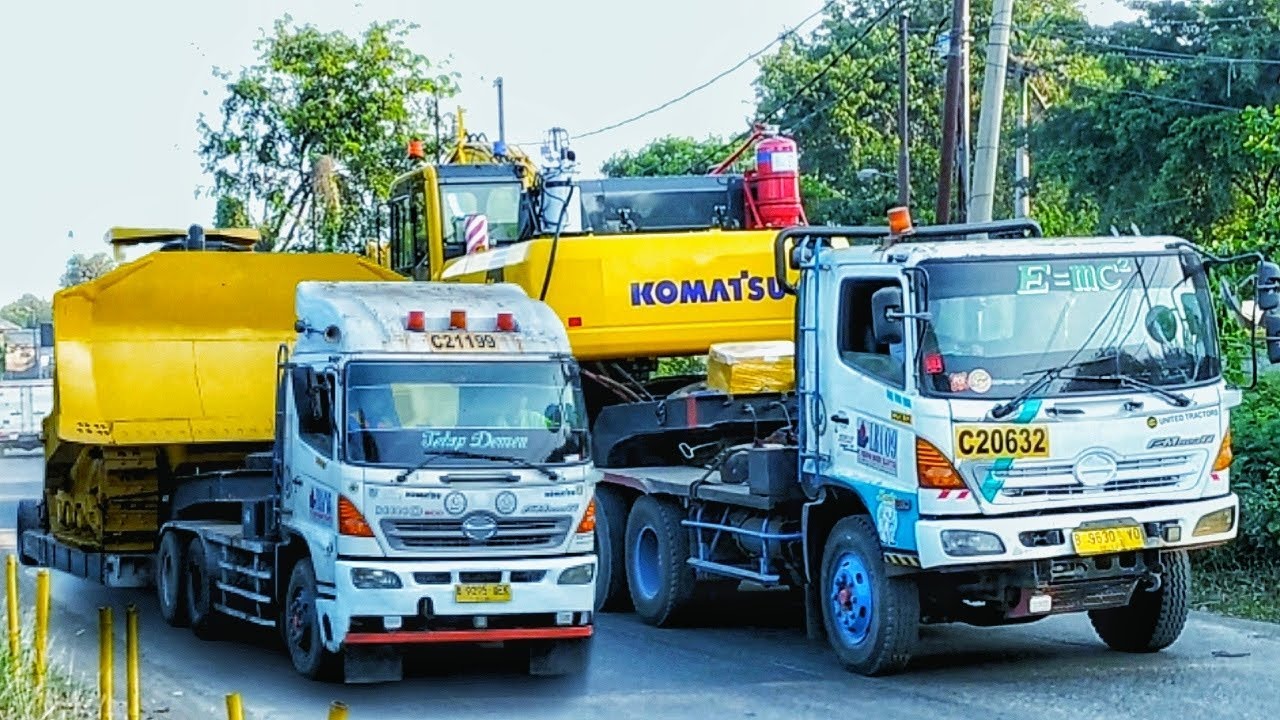MUATAN 70 TON !! TRUK JEPANG BUKTIKAN KEKUATANNYA. DUO HINO TRAILER ...