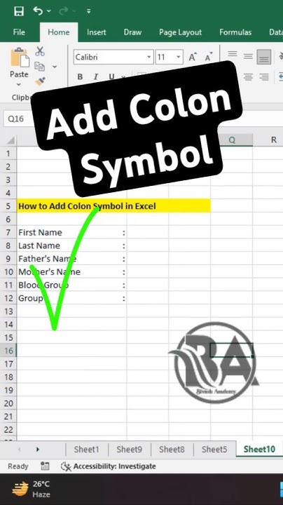 How to Add Colon Symbol in Excel ll Bivash Academy - YouTube