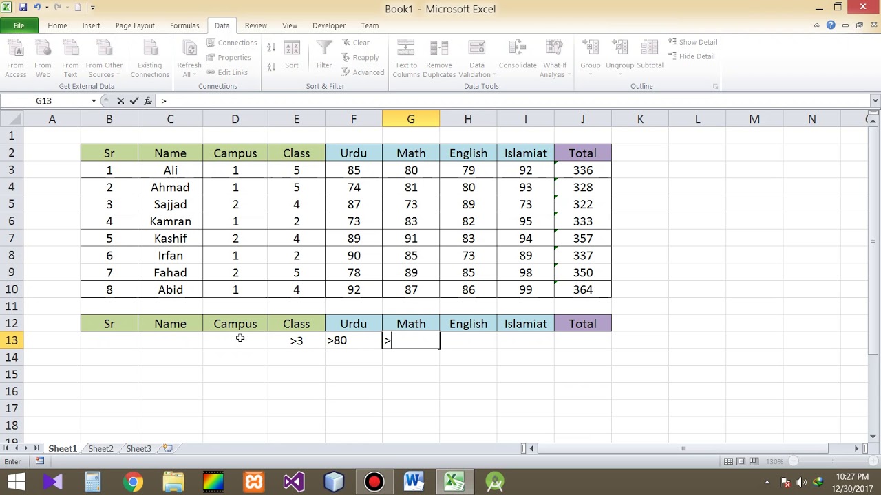 Advance Filter In Excel Urdu Hindi Youtube