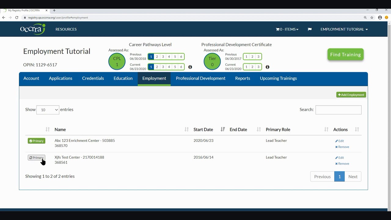 Ohio Professional Registry Employment Wizard Tutorial - YouTube