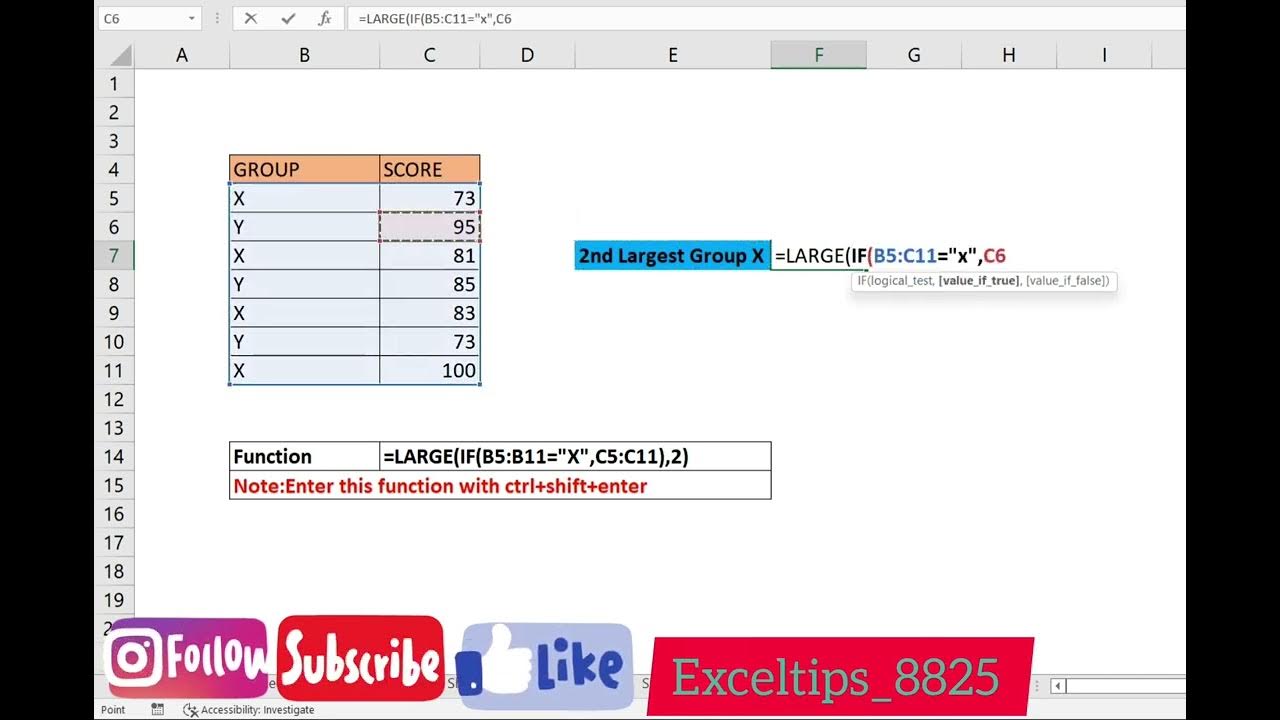 Excel Large Function With If Function Excel Exceltips Exceltipsinhindi