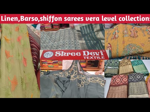 Sree Devi Textiles ன் linen & fancy saree||Printed shiffon sarees wow ...