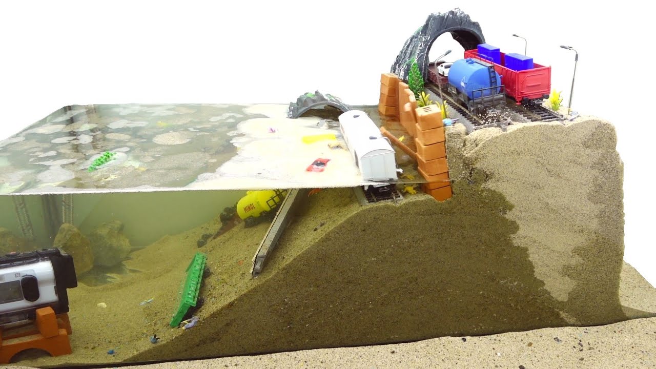Dam Breach Experiment #30 - Two Railroads With Train Model Disaster ...