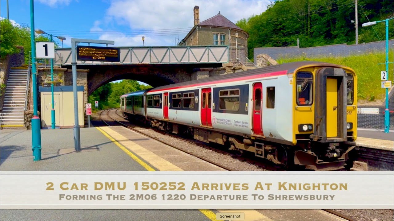 TFW 150 (2 CAR DMU) ARRIVES AT PICTURESQUE KNIGHTON STATION ON THE ...