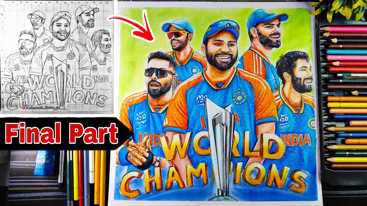 T20 Champions Team India Drawing Colouring final part - Rohit, Virat ...