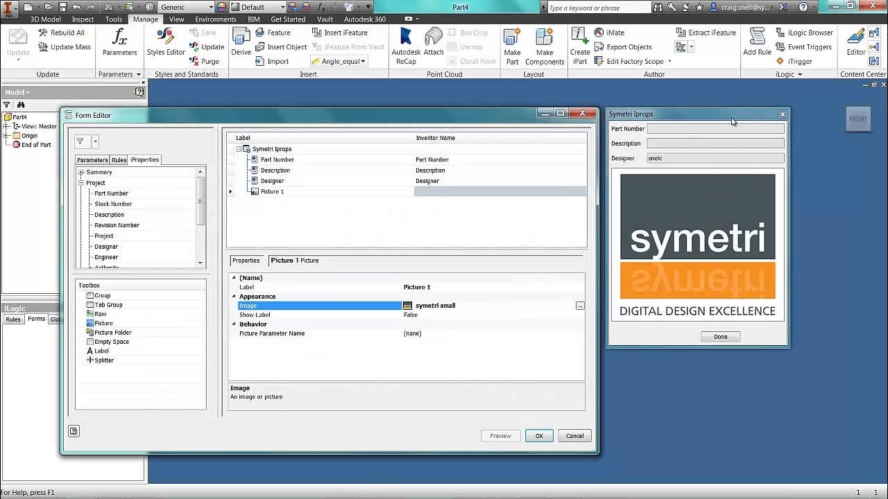 Inventor Tips & Tricks - Creating Ilogic Form for Iproperties - YouTube