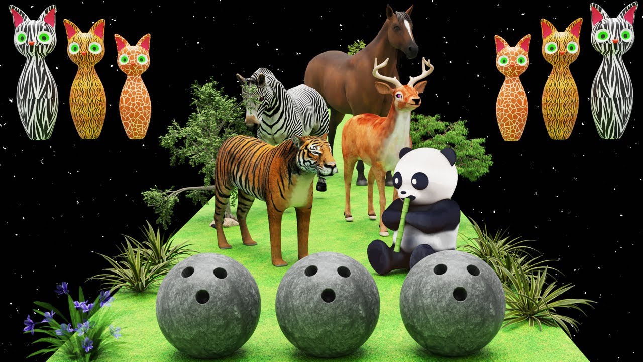 Bowling Ball Adventure For Kids | Animal with bowling pins Learn ...