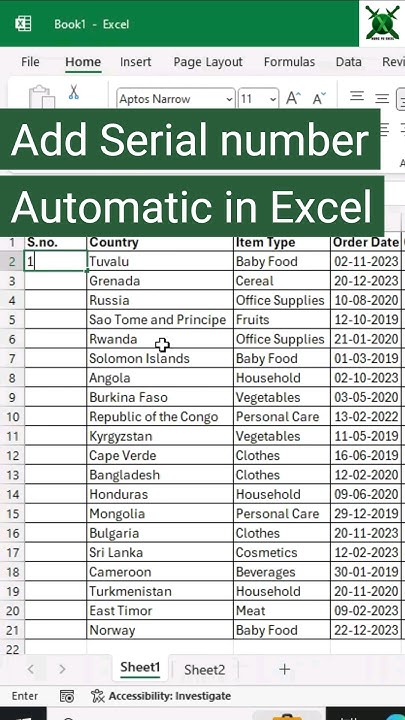 Add Serial number automatically in Excel sheet. 💡 #excel #exceltricks #automation - YouTube