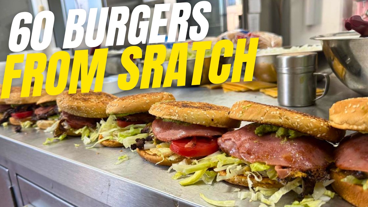 One Cook vs 60 FROM SCRATCH Burgers | POV SOLO COOKING - YouTube