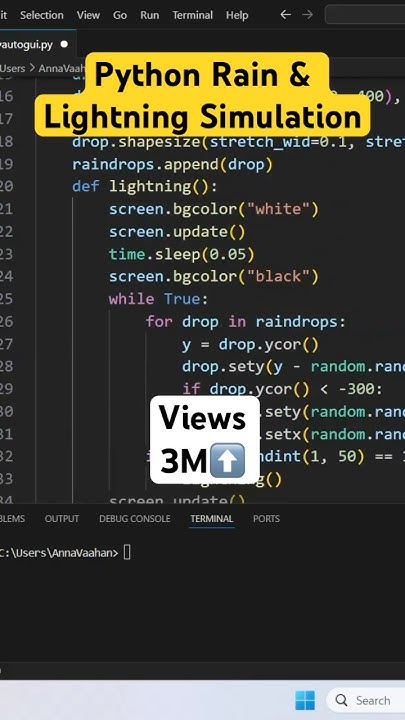 Rain + Lightning Created in Python ⚡🌧️ #pythonshorts #shortvideo #youtubeshorts #coding #rain # ...