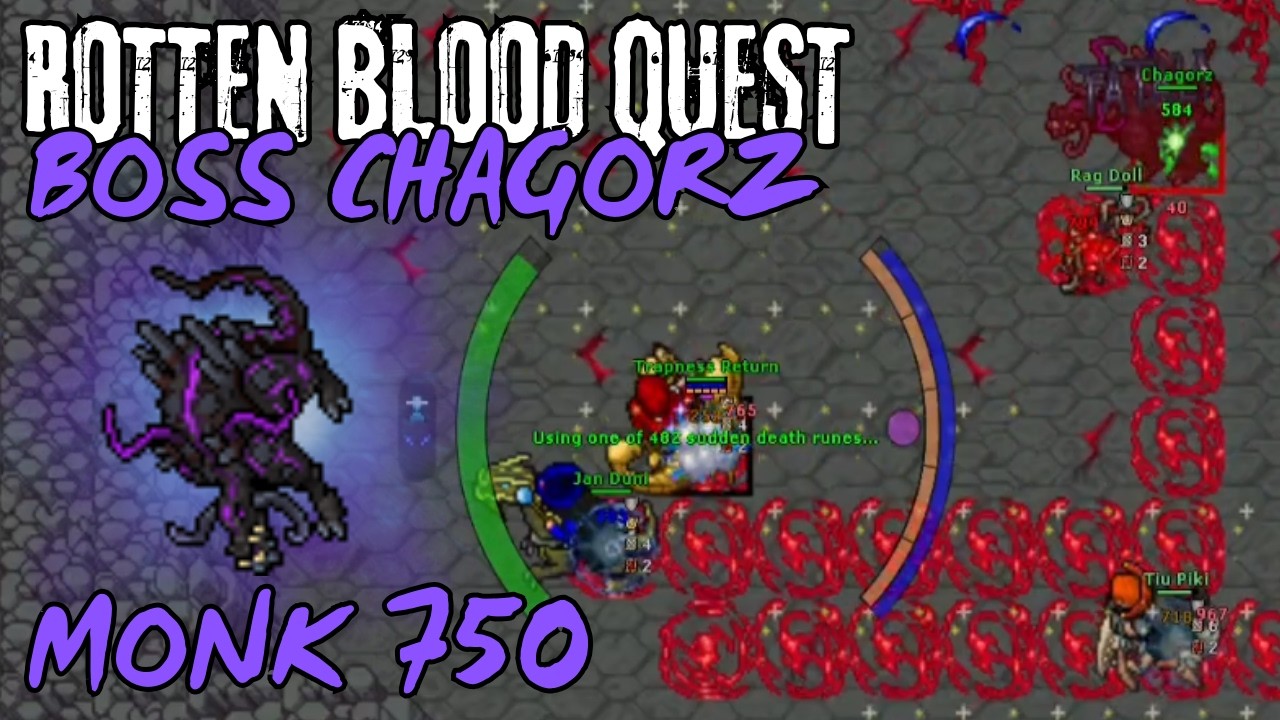 TIBIA MONK 750+ ACESSO E BOSS CHAGORZ - ROTTEN BLOOD QUEST - YouTube