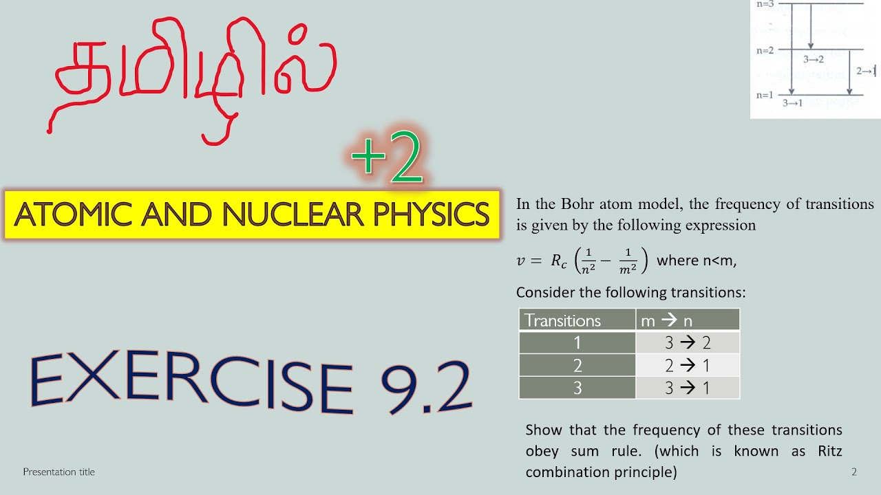 EXERCISE 9.2/+2/CHAPTER 9/ATOMIC AND NUCLEAR PHYSICS/PROBLEMS/EXPLAINED IN TAMIL @Meyyammai ...