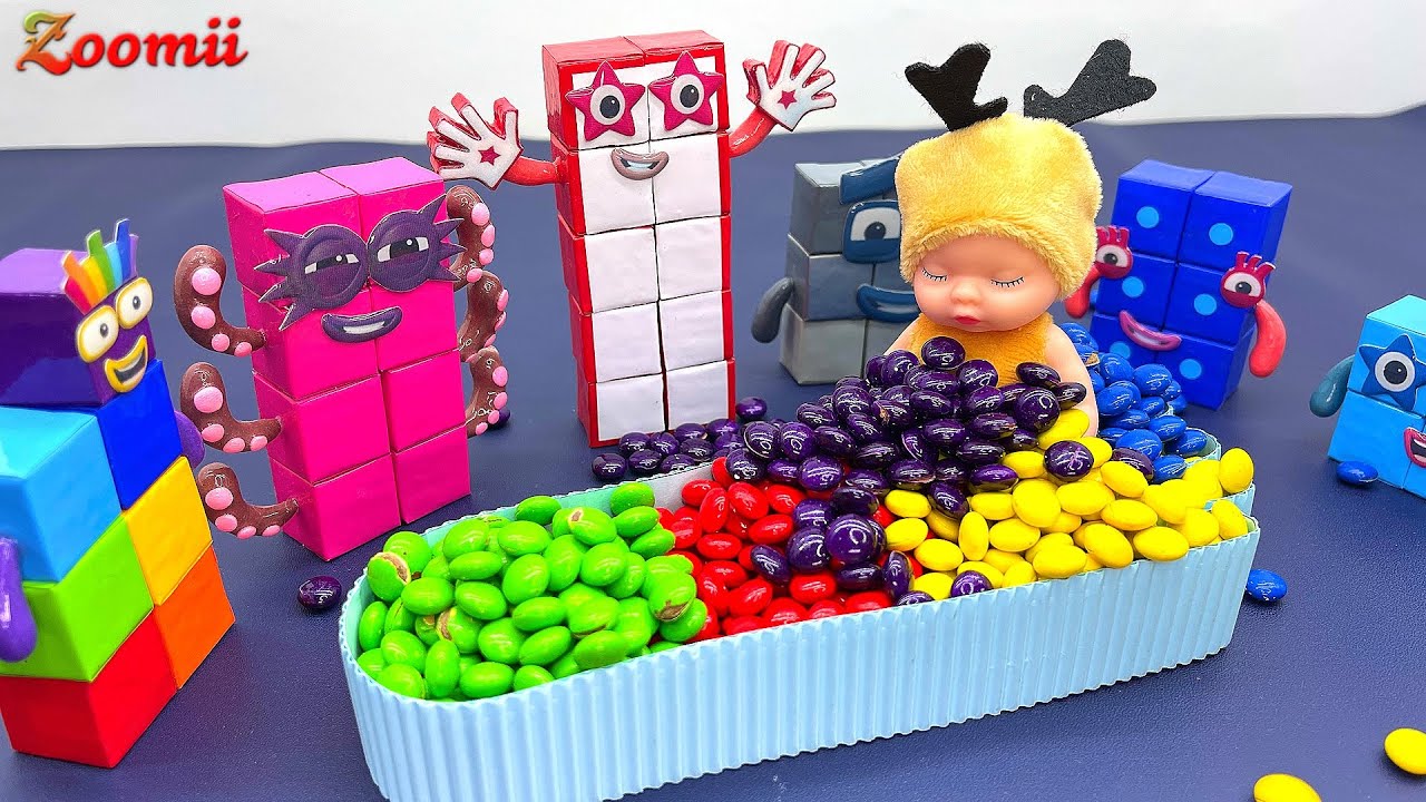 Numberblocks Satisfying Video l Mixing Candy Skittles Cutting ASMR ...