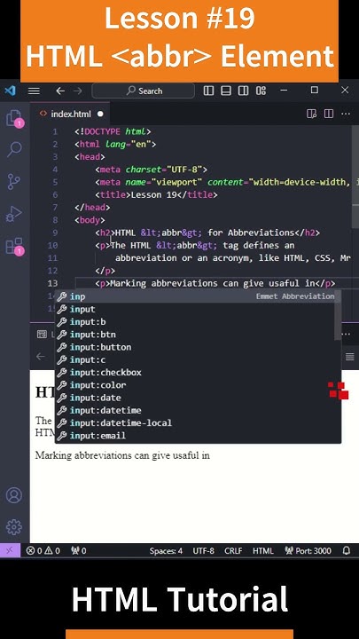 Html Tutorial Lesson 19 Html Abbr Element Html Html5tutorial Html5 Html5course Youtube