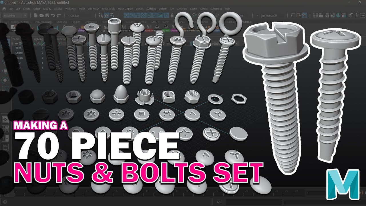 Autodesk Maya + Substance Painter | 70 Piece Bolts Pack - YouTube