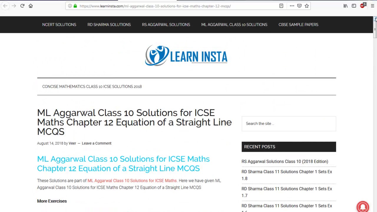 ML Aggarwal Class 10 Maths Chapter 12 Equation Of a Staright Line MCQ's ...