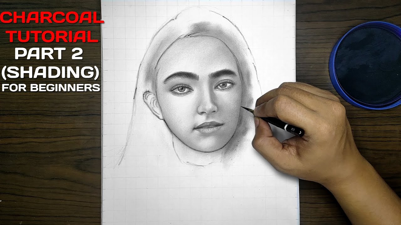 Charcoal Portrait Tutorial | Shading | Part 2 - YouTube