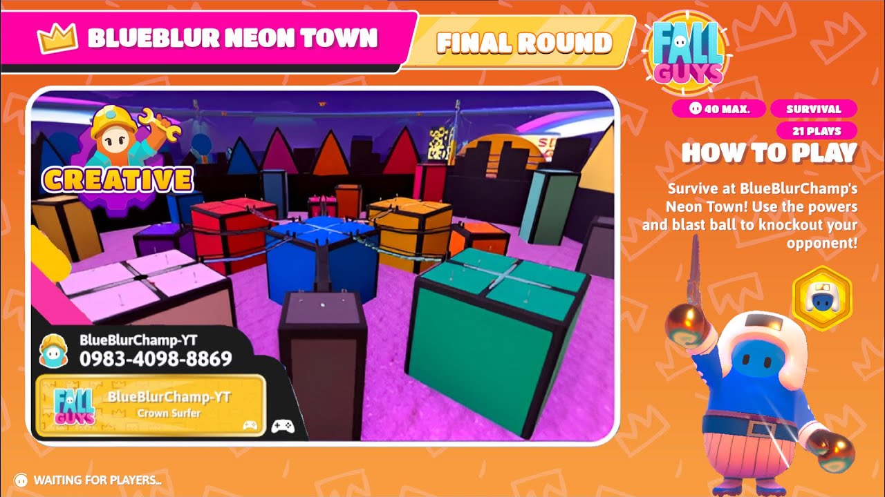 Fall Guys: BlueBlur Neon Town[My Map] - YouTube