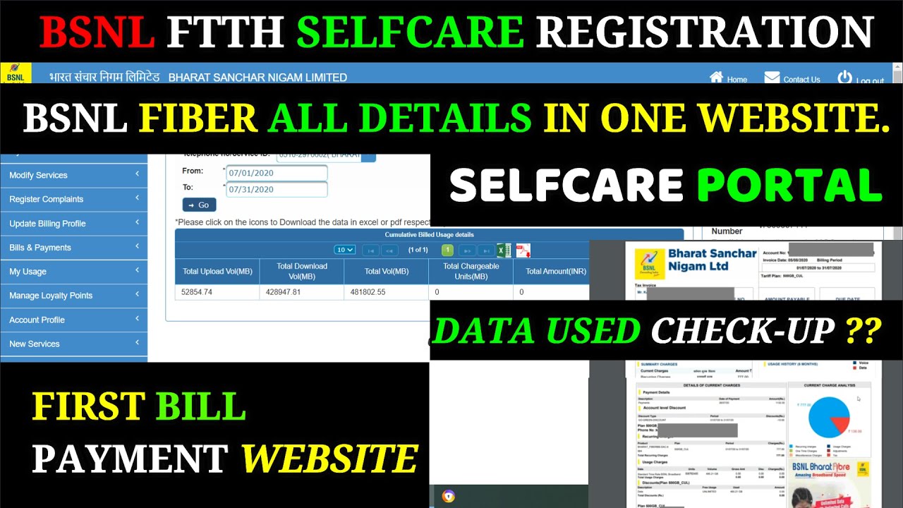 BSNL FTTH SELFCARE PORTAL REGISTRATION | DATA USED? / ALL DEATAILS IN ...