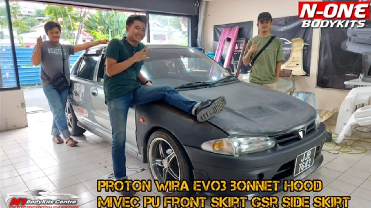 proton wira evo3 bonnet hood mivec pu front skirt gsr side skirt - YouTube