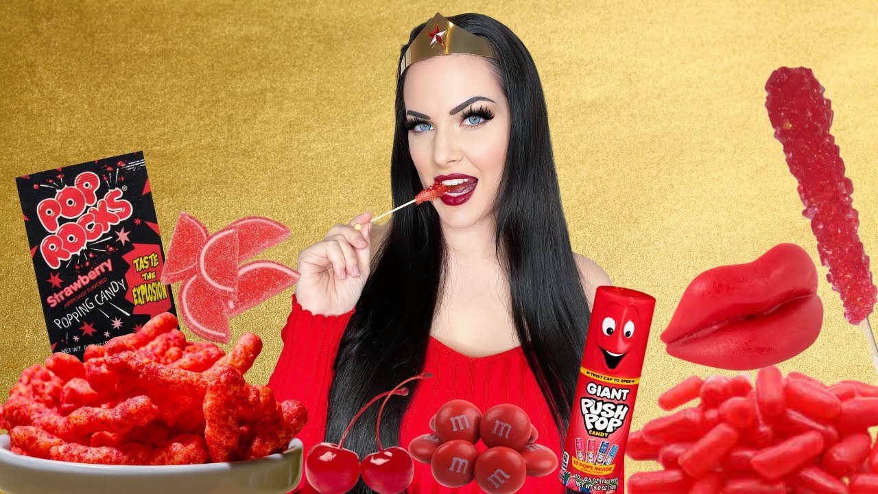 ASMR EATING | RED FOOD | PUSH POP, RED LIPS, POP ROCKS, HOT CHEETOS ...