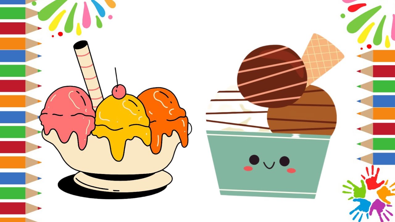 Ice cream cup drawing colour | How to Draw a bowl of Ice cream | Ice ...